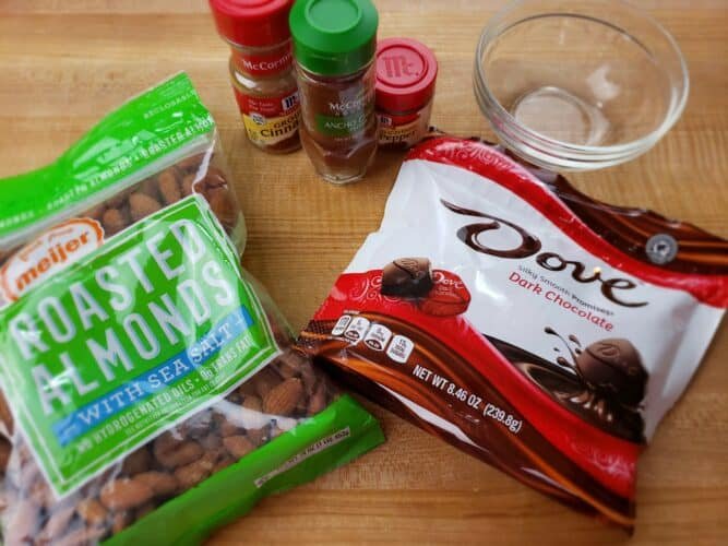 mexican spice dark chOcOlate covered almOnds - Sugar Booger Sweets